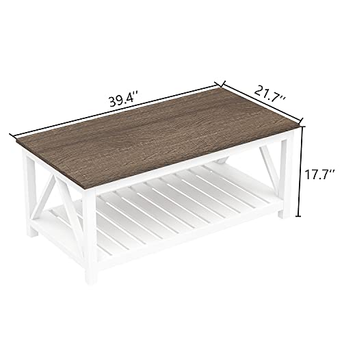 ChooChoo 3-Piece Farmhouse Living Room Table Set Includes Coffee Table & Two Rustic Vintage End Side Table with Storage Shelf