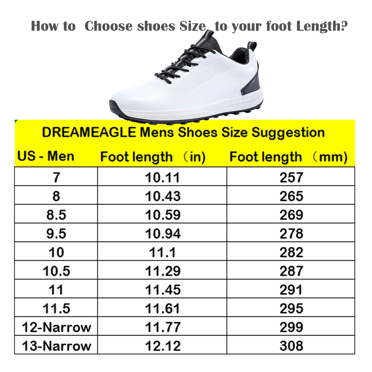 DREAMEAGLE Waterproof Golf Shoes Mens | Spikeless Golf Shoes for Men | Utralight Comfort professinal Footwear | Size 7-13 White Blue