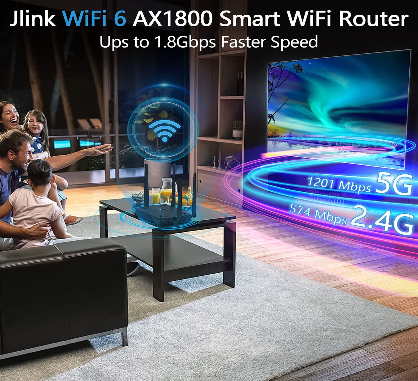 Jlink WiFi 6 Router - 5Ghz 1.8 Gbps Wireless Router AX1800 Smart WiFi Router, 8-Stream 8K Computer Router for Home Internet & Gaming, Dual Band Gigabit Router Up to 1700 sq. ft, TWT, WPA3, 128 devices