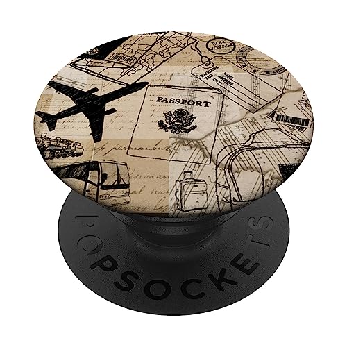 Retro Travel Plane Vintage Map Pilot Flight Attendant Gift PopSockets Swappable PopGrip