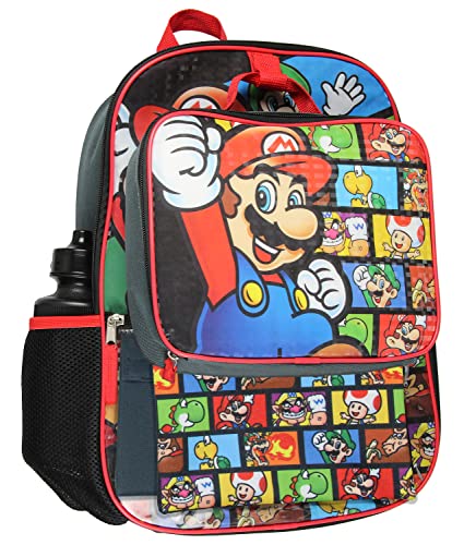 Nintendo Backpack Super Mario 5 PC Shimmer Character 16" Lunch Box Combo Set