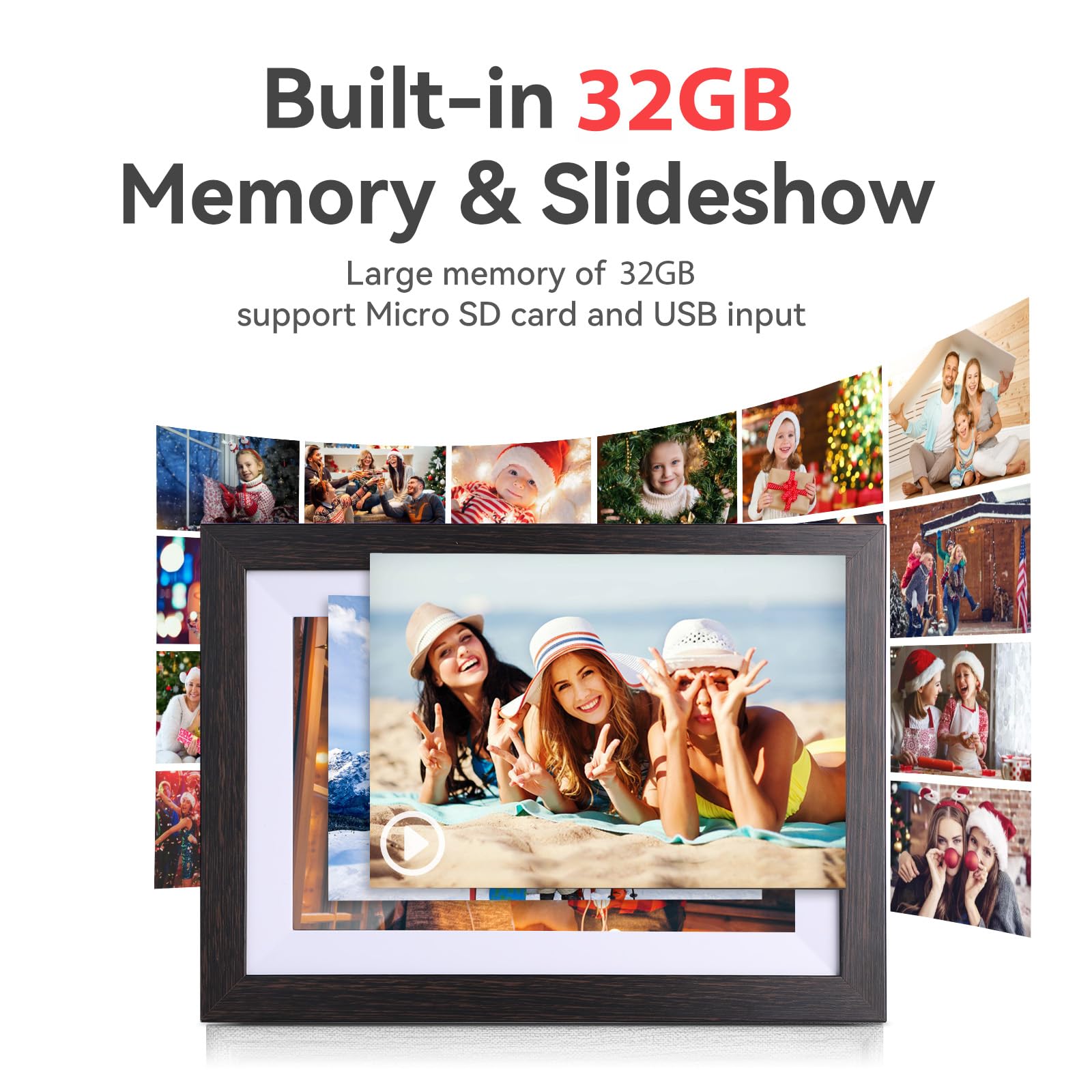 Frameo WiFi Digital Picture Frame 32GB Memory 10.1 Inch, 1280x800 HD IPS Touch Screen Photo Frame Electronic, Easy Setup, Share Photos or Videos Anywhere via Free Frameo APP