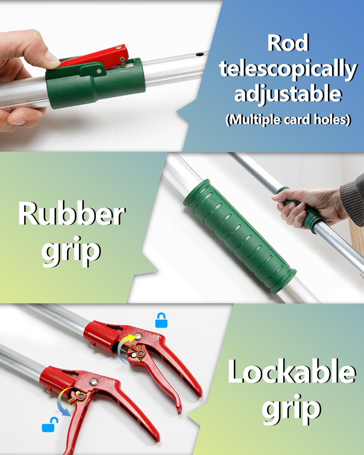 Light Bulb Changer for High Ceilings - High Reach Light Bulb Changer - High Ceiling Light Bulb Changer with Pole - with Anti-Slip Rubber Pads, 3 Claws for Light Bulb Pole Changer for High Ceilings