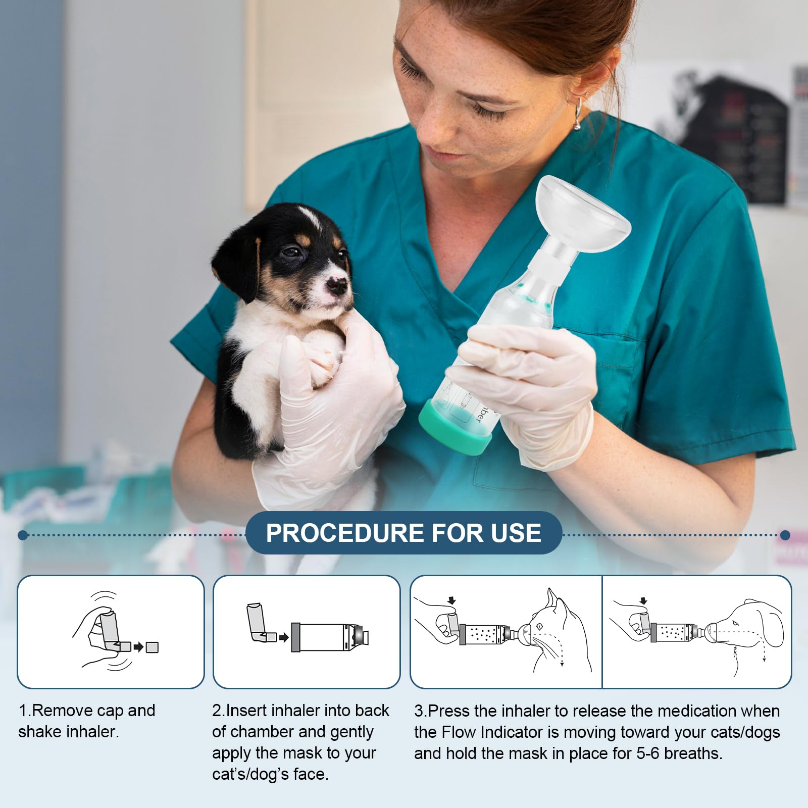 Malihome Dog Handheld Inhaler Spacer with 2 Canine Masks Helps with Breathing & Delivering Medication Fits