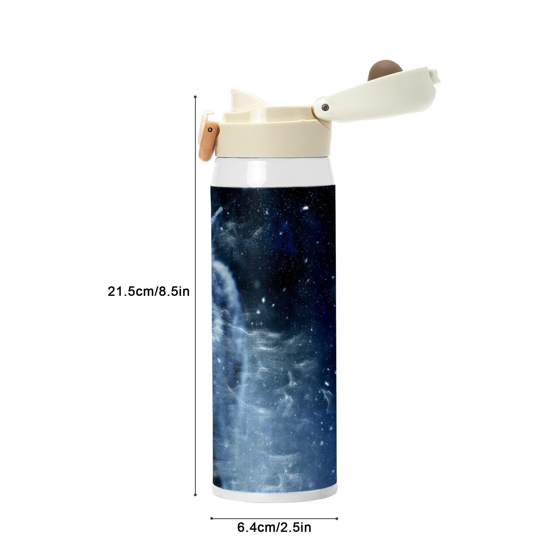 Kids Water Bottle Wolf Canis Lupus Eyes View Stainless Steel Travel Mug for School Lunch Vacuum Insulated Cups Flask with Locking Push-Button Lid (17 oz)