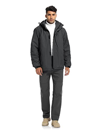 Purltoan Rain Jacket Men Winter Mountain Snow Skiing Raincoats Windproof Water Resistant Soft Shell Fleece Tactical Coat Darkgrey 3XL