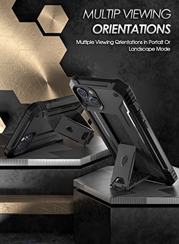 Poetic Revolution Case for iPhone 14 6.1 inch, [20FT Mil-Grade Drop Tested], Full-Body Rugged Shockproof Protective Cover with Kickstand and Built-in-Screen Protector, Black