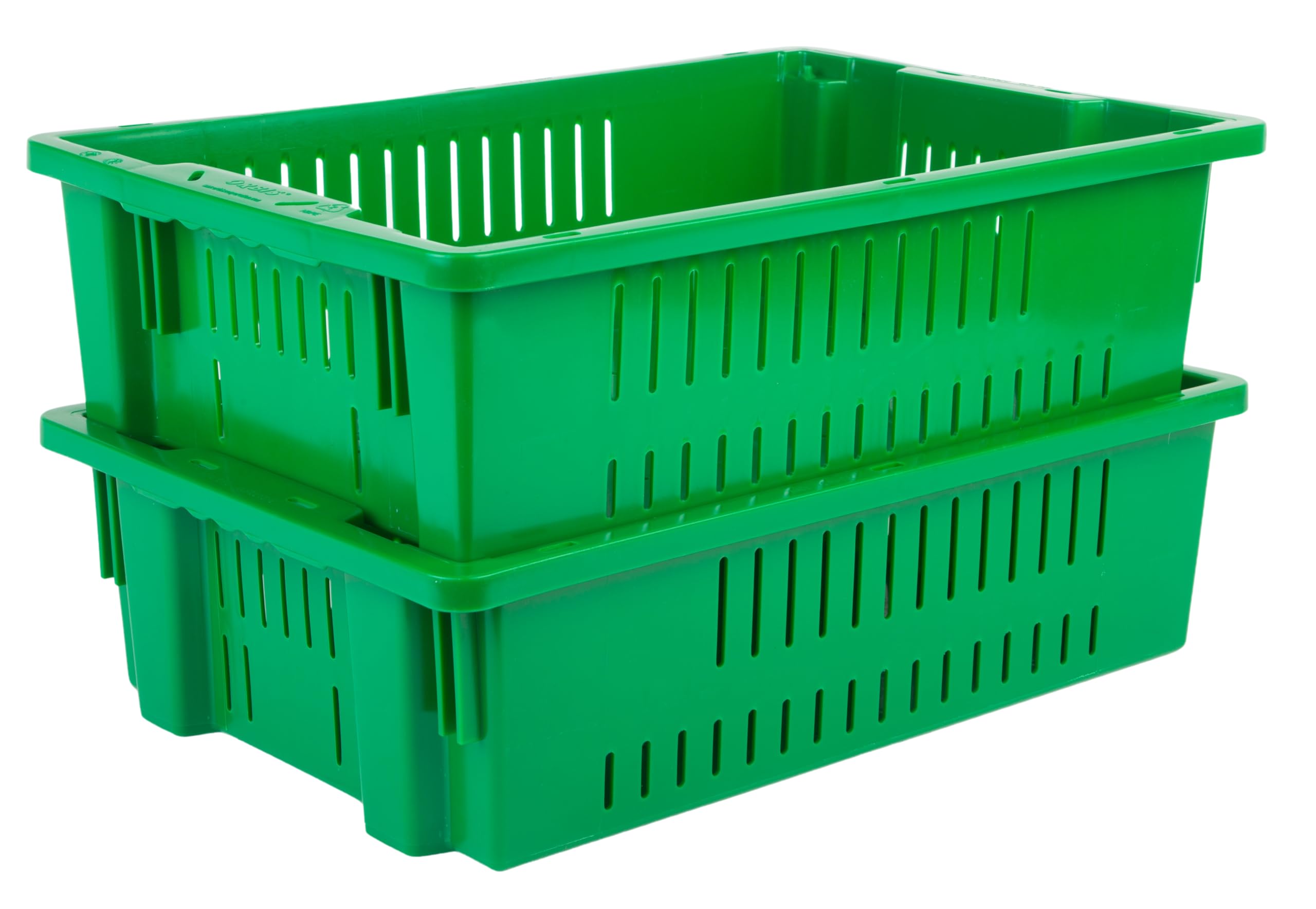 Hudson Exchange 20 x 13 x 5.6" (4.5 Gallon) Agricultural Nest and Stack Vented Crate Handled Storage Container Tote, Green (4 Pack)