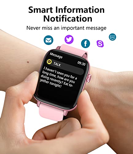Smart Watch for Men Women, 1.9'' HD Touch Screen Fitness Tracker with Bluetooth Call Answer/Dail, IP67 Waterproof Smart Watch for Android iPhone with Heart Rate Blood Pressure Pink
