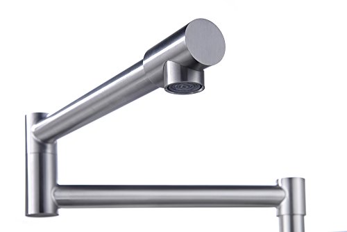 Heouty Modern Single Handle 2 Joints Free Rotating SUS304 Stainless Steel Pot Filler Faucet, Brushed Nickel Deck Mounted Kitchen Sink Faucet