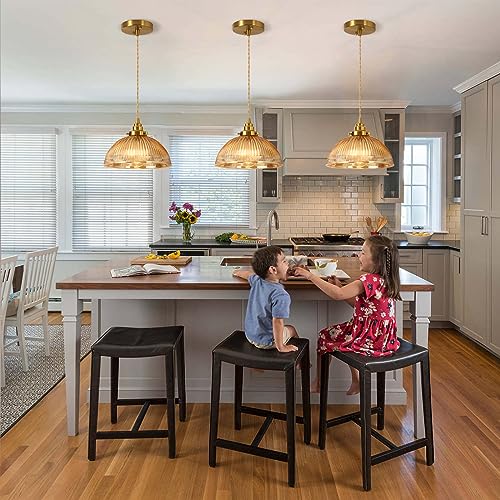 QianZhan Glass Pendant Light, 9.8" Gold Brushed Pendant Lighting Fixtures with Amber Glass Shade, Modern Dome Hanging Lights for Kitchen Island Dining Room Hallway Bedroom