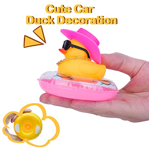 MuMyer Duck Car Dashboard Decorations Rubber Duck Car Ornaments for Car Dashboard Decoration Accessories with Mini Swim Ring Sun Hat Necklace and Sunglasses (Cowboy Hat&Pink Duck)