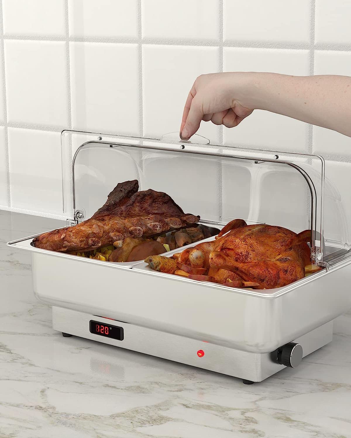 Fulvari Electric Chafing Dish 2 x 4.5QT with Temperature Control, Stainless Steel Buffet Servers and Warmers, Temp Display Programmable Food Warmer Transparent Lid Chafers for Catering