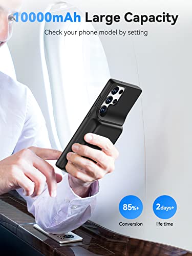 NEWDERY Galaxy S23 Ultra Battery Case 10000mAh, Qi Wireless Charging, Fast Charging, Sync Data Supported, Powerful Portable Rechargeable Charger Case for Samsung S23 Ultra 5G 6.8" Black