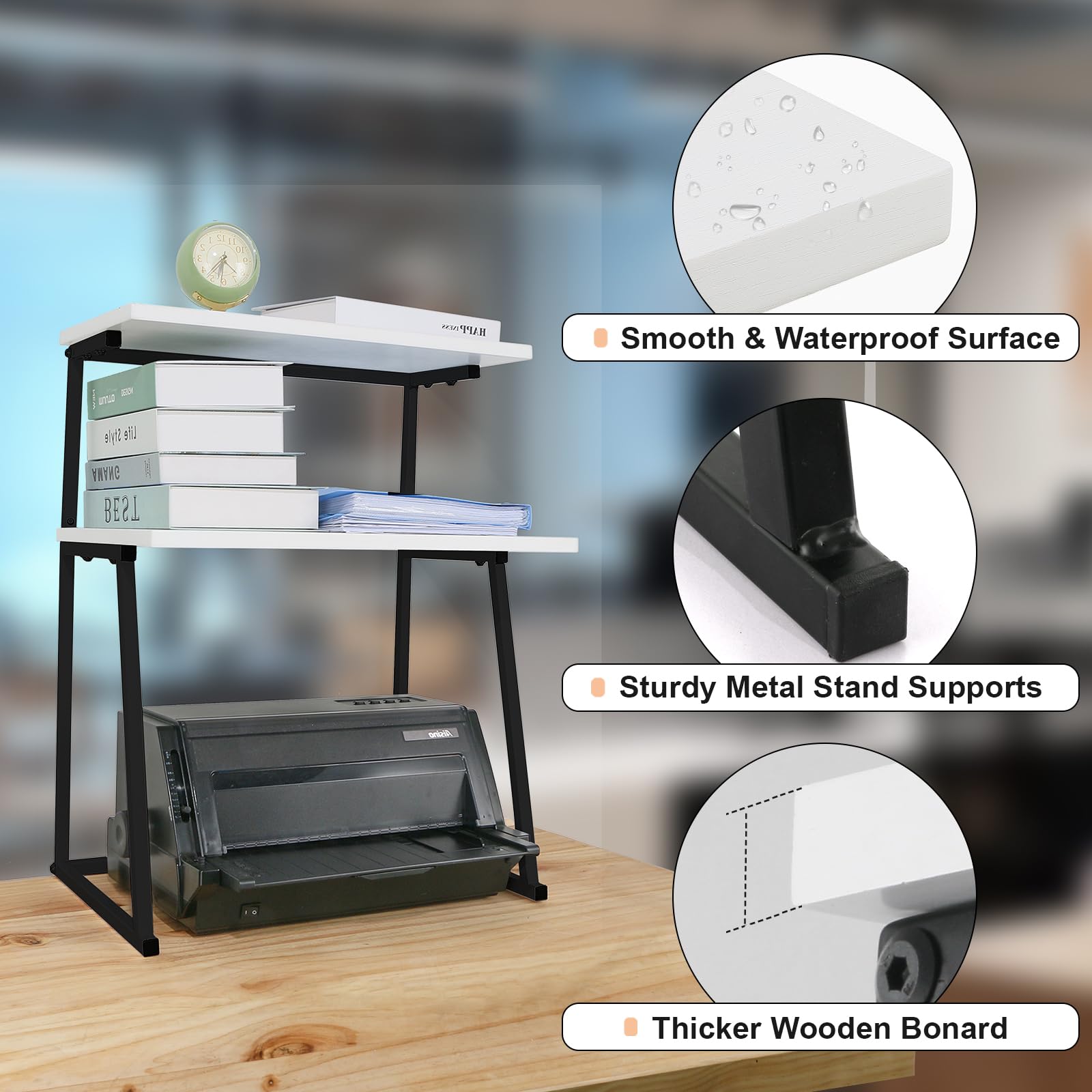 Fumingpal Desktop Printer Stand, 3 Tiers Printer Shelf for Desk, Multi-Purpose Desktop Hutch Perfect for Home Office Living Room Kitchen (White)