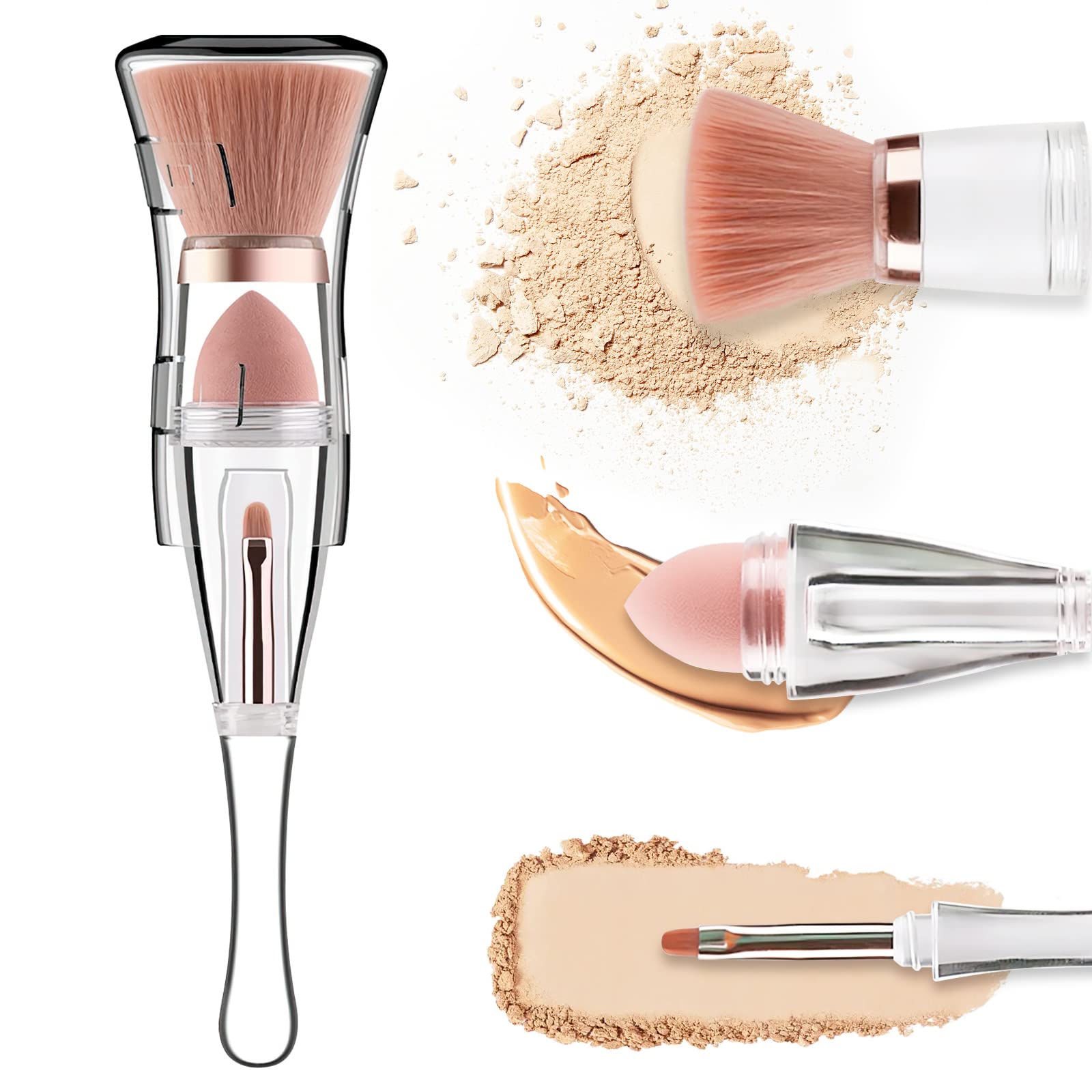 HIPFATE 3-In-1 Foundation Brush, Professional Makeup Brushes Set for Face Blush Liquid Powder Foundation Brush, Portable Design Travel Makeup Brushes Set