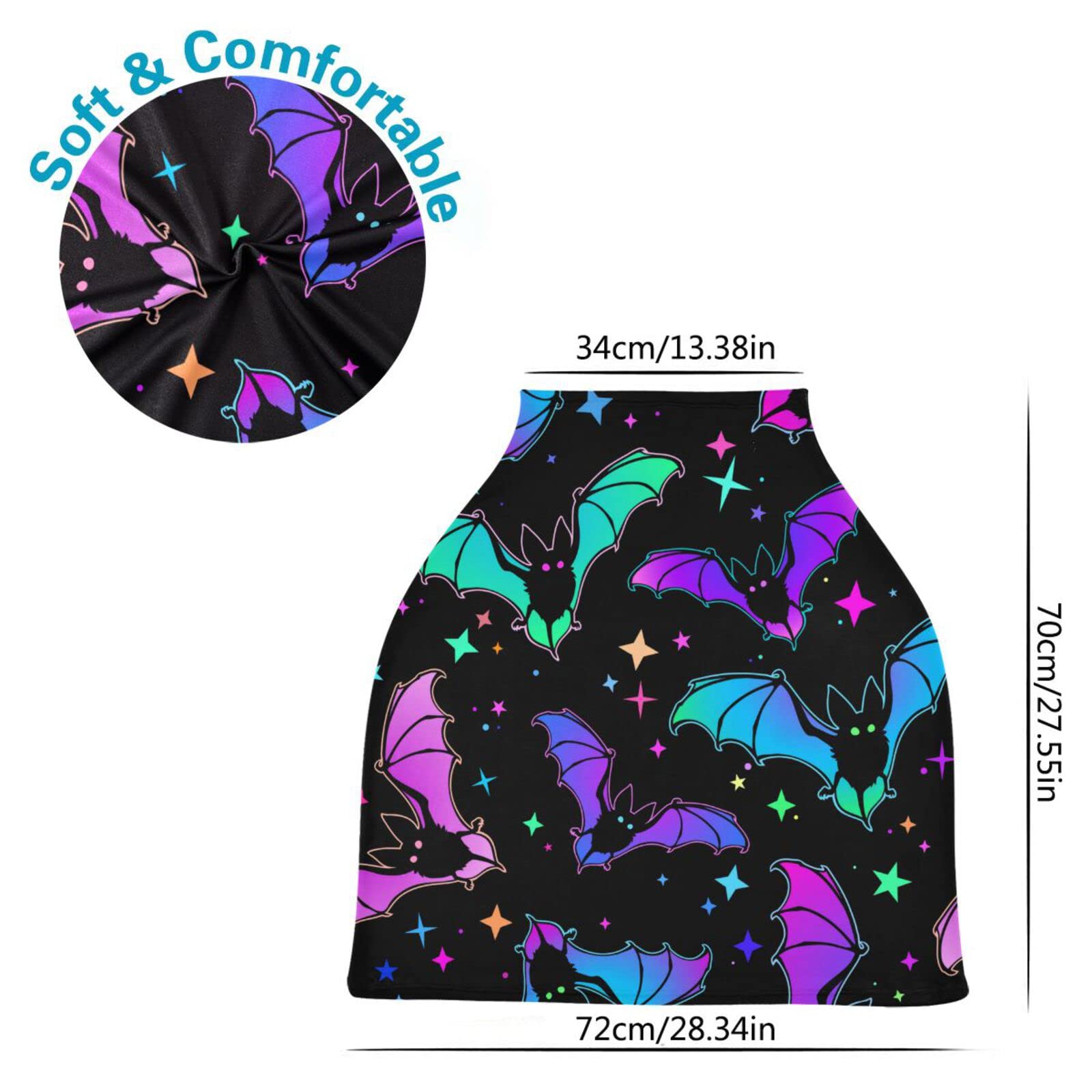 Kigai Colorful Bat Baby Car Seat Covers Multi-Use Breastfeeding Nursing Seat Canopy Stretchy Breathable Infant Stroller Covers for Boys and Girls
