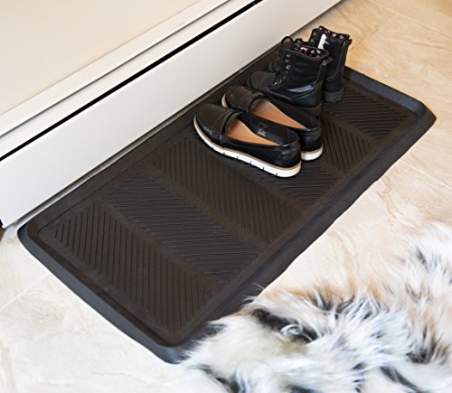 Indoor/Outdoor Hose-Wash Lines Design Non-Slip Rubber 16" x 32" Modern Entryway Mat for Entryway, Patio, Backyard, Garage, 16" x 32", Black