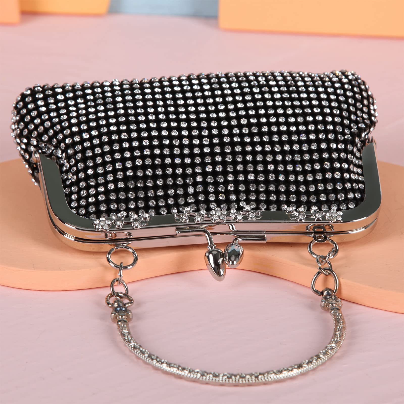 Fawziya Evening Clutch Bling Rhinestone Cute Kiss Lock Handle Soft Novelty Small Purses For Women Formal-Black
