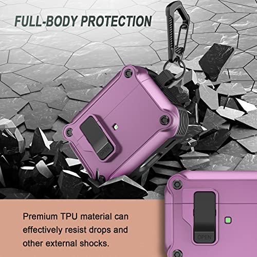 RFUNGUANGO AirPods Pro 2nd Generation/1st Generation Case Cover with Secure Lock Clip,Automatic Pop-up Case Full-Body Shockproof Hard Protective Cover for AirPods Pro 2 Case(2022/2019)-Purple