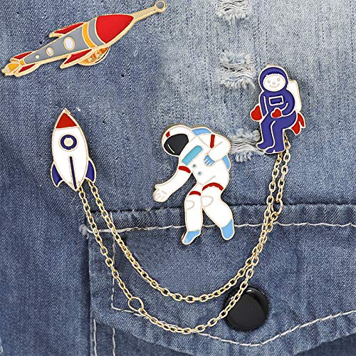 Enamel Pin Cute Enamel Lapel Pin Sets Carton Animal Brooch Pin (Planet Spaceman and Robot Set of 6)
