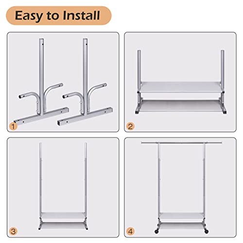MISSLO 2 Shelves Clothing Racks for Hanging Clothes Hanger Rack Rolling Garment Rack Heavy Duty Metal Wardrobe Rack, Silver