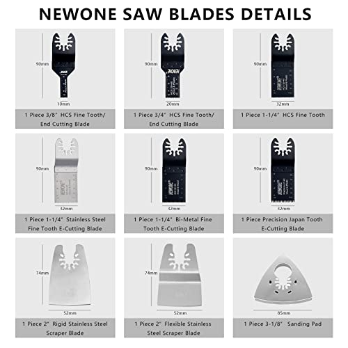 NEWONE 67 Pack Oscillating Multitool Quick Release Saw Blades with Sandpaper,Multitool Blades for Wood Metal Plastics Compatible with Fein Black&Decker Bosch Chicago Roybi Milwaukee Makita CraftsmanâŚ