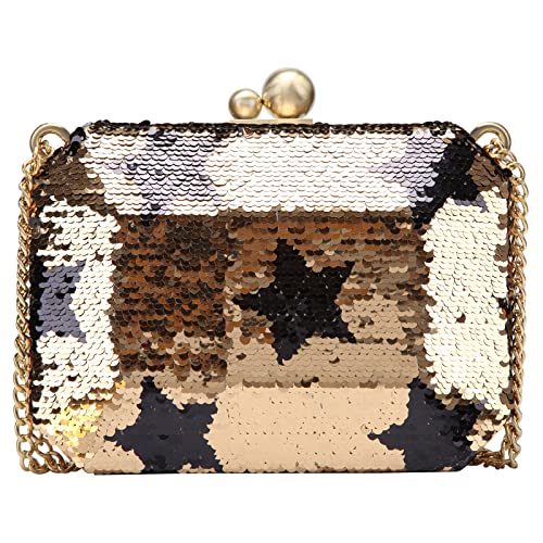 Fawziya Evening Clutch Star Sequin Thick Chain Novelty Oversized Purses For Women Formal-Gold