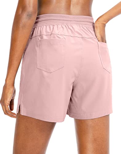 YYV Women's 5" Hiking Golf Shorts Quick Dry Athletic Shorts for Summer Outdoor Casual with Pockets(Pink Medium)