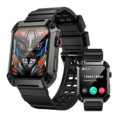 LOKMAT Military Smart Watches for Men - 5ATM/IP68K Waterproof, Blood Oxygen, Heart Rate, Sleep Monitor, Fitness Tracker Rugged Smart Watch for Compatible with Android and iOS Phones