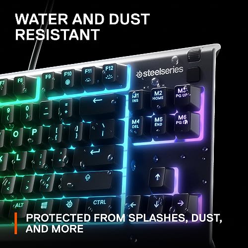 SteelSeries Apex 3 TKL RGB Gaming Keyboard β Tenkeyless Compact Form Factor - 8-Zone RGB Illumination β IP32 Water & Dust Resistant β Whisper Quiet Gaming Switch β Gaming Grade Anti-Ghosting,Black