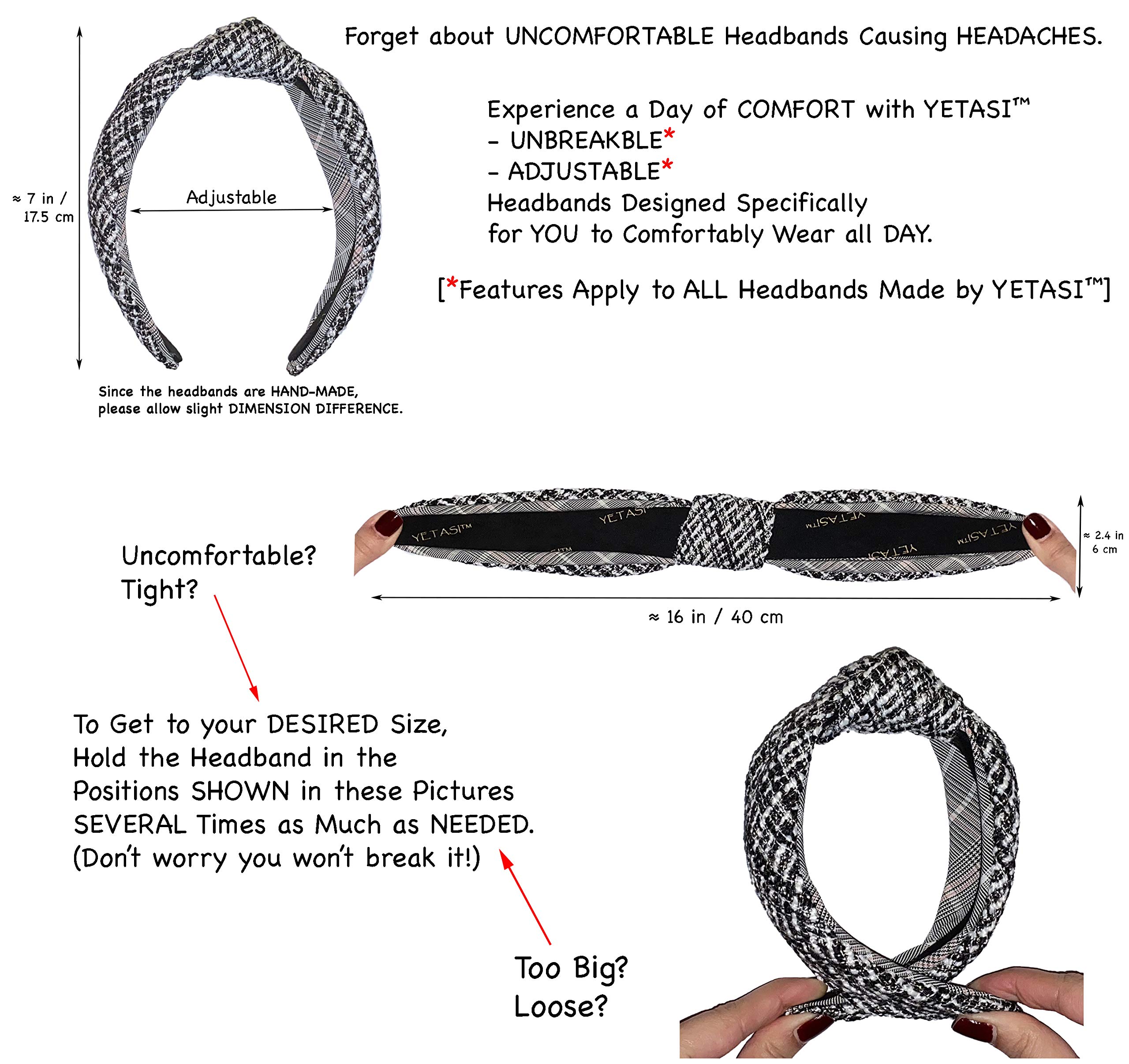 YETASI Tweed Off White Knotted Headband for Women with Hints of Pink and Gold Threading is Unique. White Headbands for Women with Knot