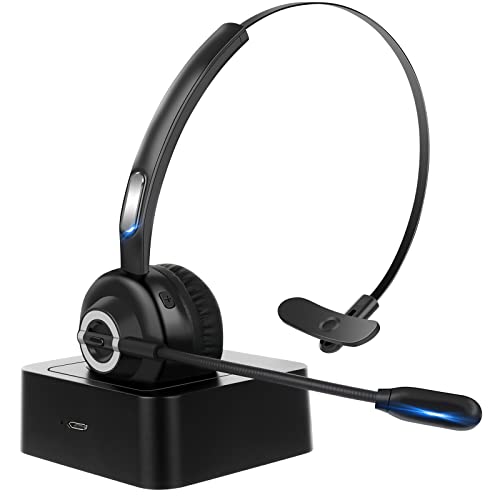 Heroanky Bluetooth Headset, Car Wireless Headset with Microphone Charging Base, Trucker Bluetooth Headset V5.0 Noise Canceling Hands Free Headphone for Home Office Call Center Skype