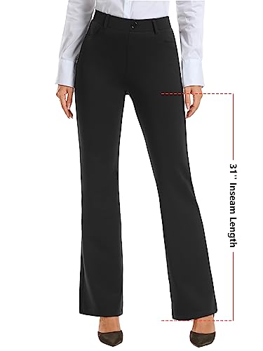 Stelle Women's Bootcut Dress Pants Business Casual 31" Stretchy Work Pants with Pockets Pull On Regular Slacks for Office (Black, Large)