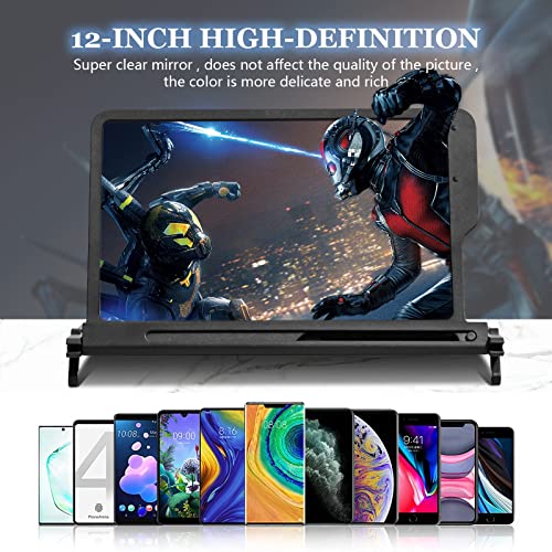 Newseego 12 β Foldable Phone Screen Magnifier, 3D HD Horizontal and Vertical Phone Amplifier Eye-Protective Movie Video and Game Enlarger Portable Phone Holder Screen Magnifier for Smartphones.