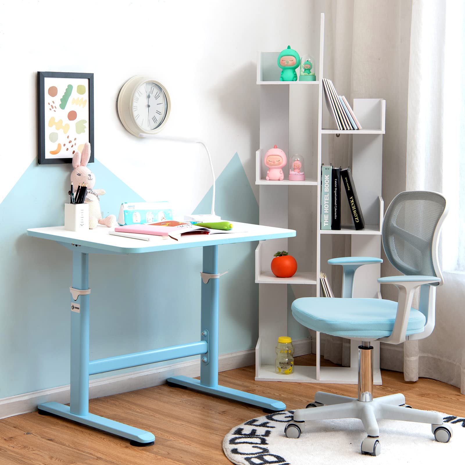 HONEY JOY Kids Desk Chair, Height Adjustable Children Study Chair, Swivel Mesh Task Student Chair, Universal Casters, Child Computer Desk Chair for Boys Girls Age 3-10 (Blue)
