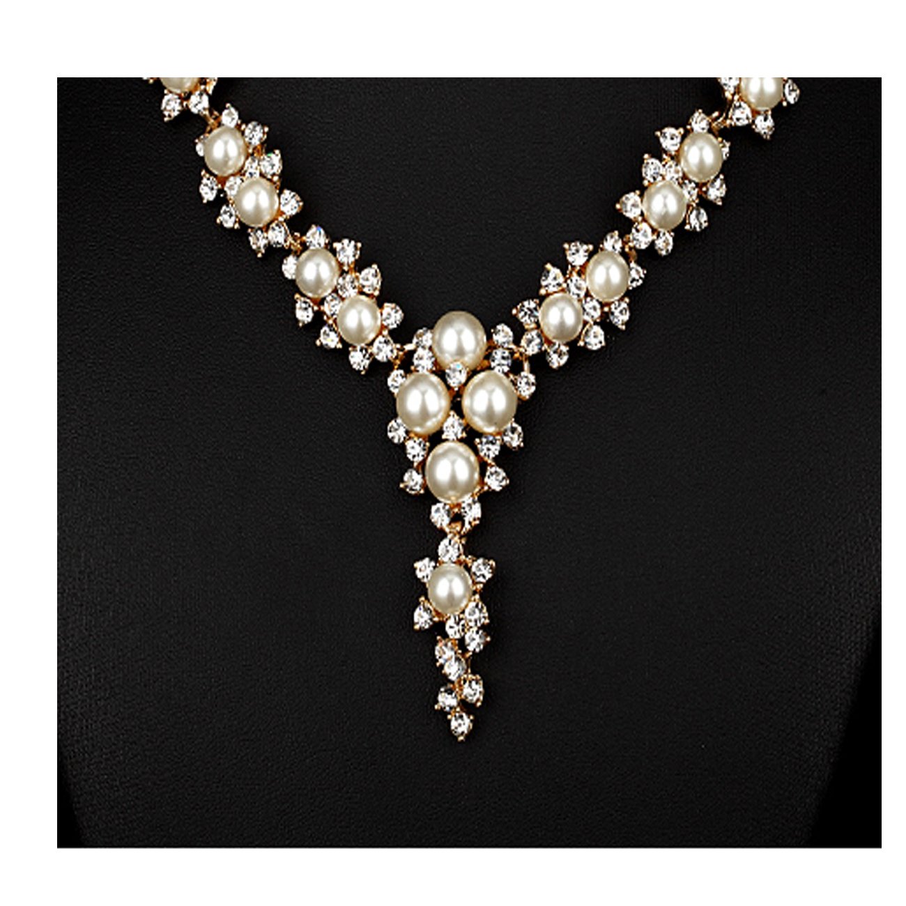 FAYBOX Glamorous Crystal Rhinestone Beading Necklace Earrings Wedding Jewelry Sets