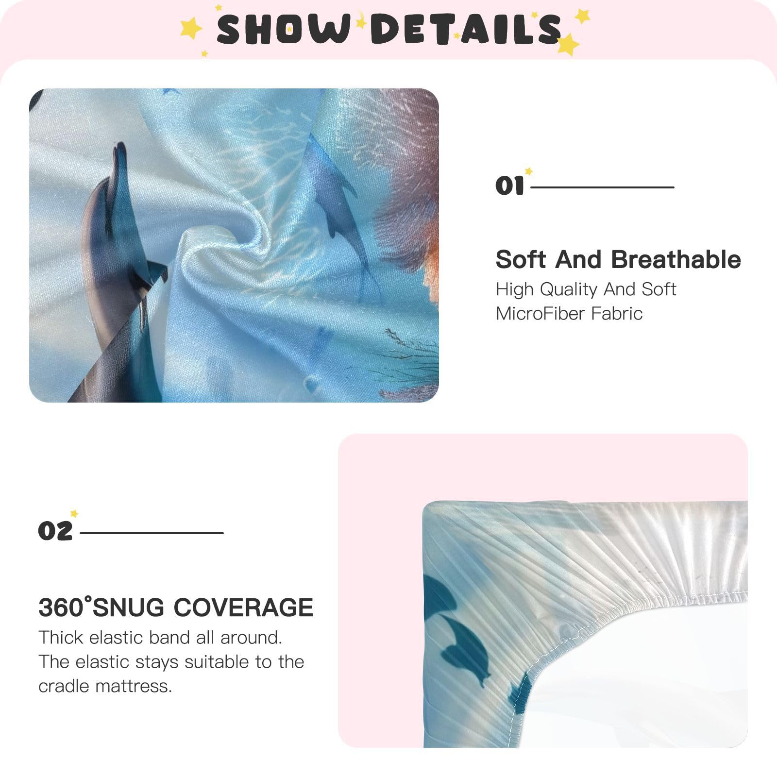 Kigai Underwater World Dolphins Crib Sheets for Boys or Girls,Soft and Breathable Crib Sheets 27x39 Inch