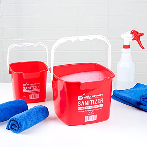 Restaurantware RW Clean 8 Quart Cleaning Bucket 1 Detergent Square Bucket - With Measurements Built-In Spout And Handle Red Plastic Utility Bucket For Home Or Commercial Use