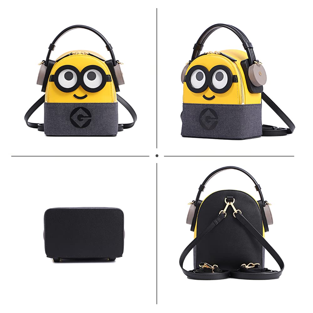 FION x Minions Mini Backpack Cute Leather Backpack Purse Small Handbag Shoulder Bag with Convertible Straps (Headphone Minion)