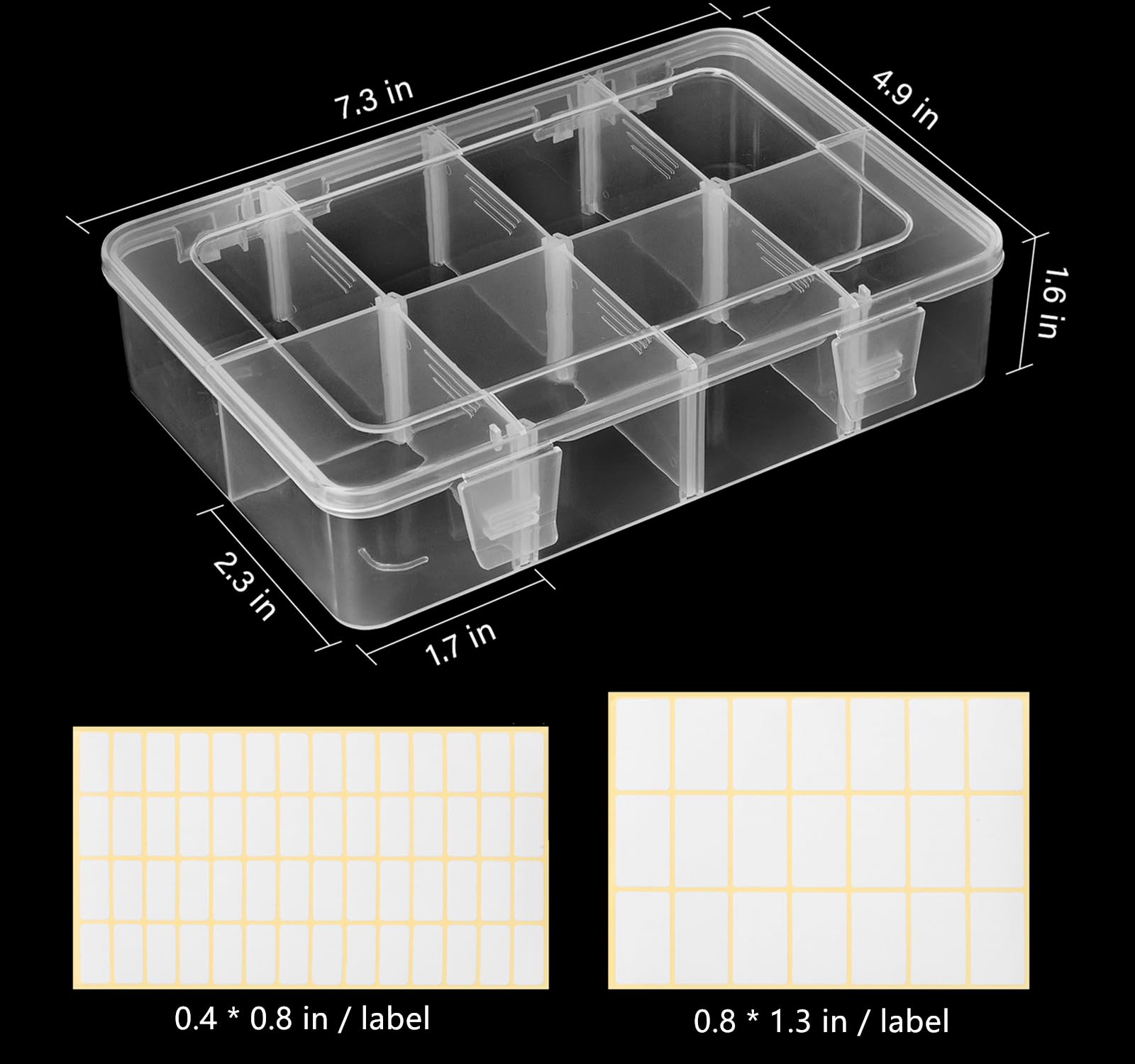 Jutieuo 2 Pack 8 Grids Bead Organizer and Storage, Plastic Organizer Box with Removable Dividers and Labels for Jewelry Crafts Small Parts Electronics Tackle Boxes (2)
