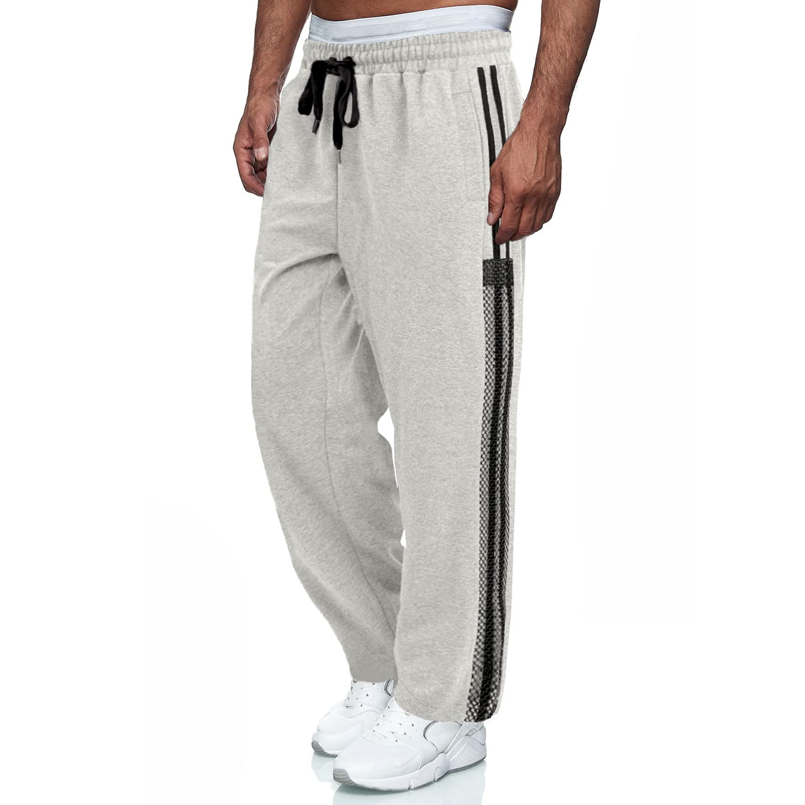 elselect Men's Jogger Sweatpants Open Bottom Athletic Yoga Pants Lightweight Workout Running Quick Dry Breathable Pants with Pockets Light Grey XL