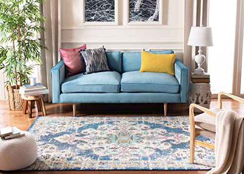 SAFAVIEH Madison Collection Area Rug - 10' x 14', Navy & Grey, Boho Chic Medallion Distressed Design, Non-Shedding & Easy Care, Ideal for High Traffic Areas in Living Room, Bedroom (MAD452M)