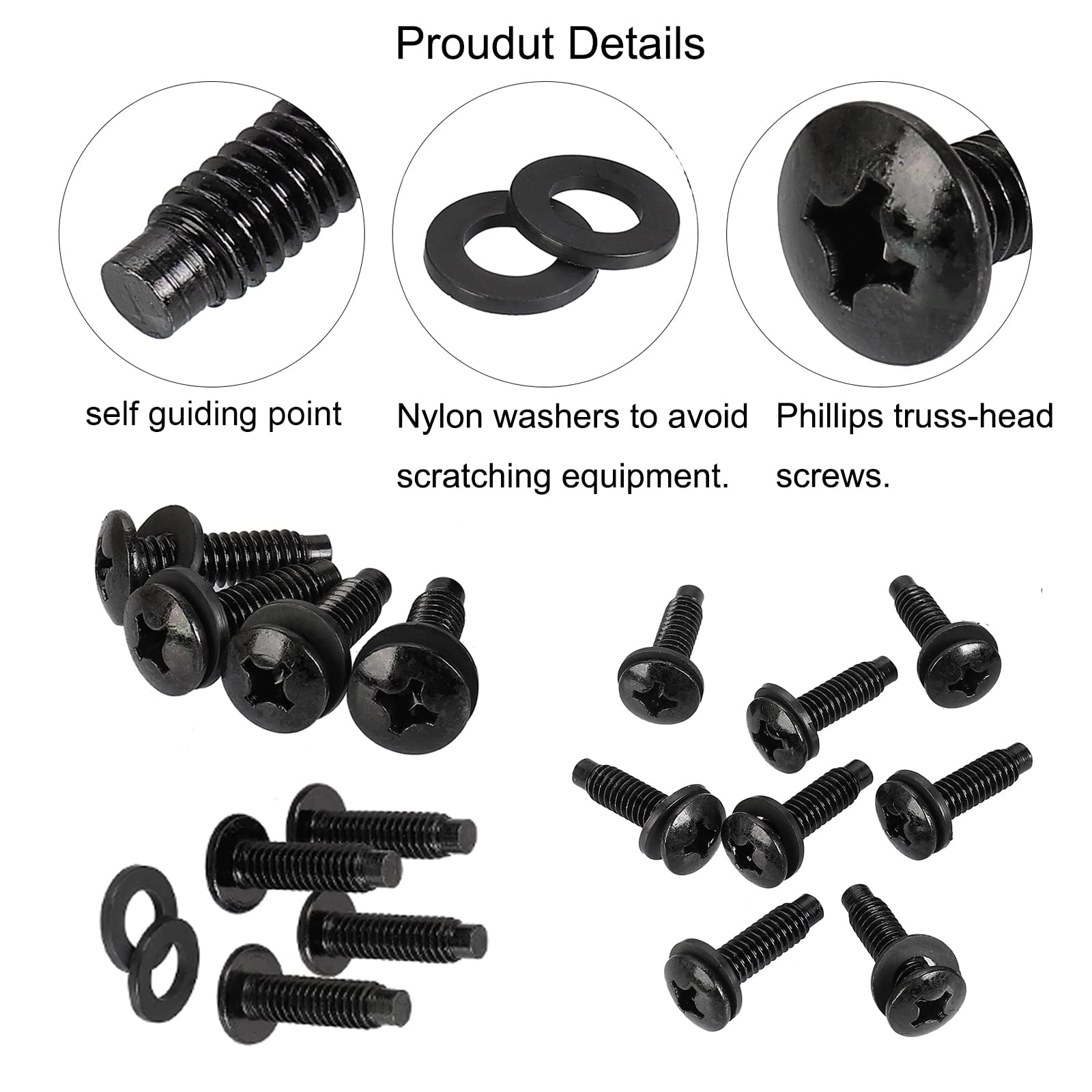 HanTof 10/32 Rack Screws and Nylon Washers,60 Sets Rack Mount Screws for Recording Studios,Audio and Network Equipment Server Rack Rails,Enclosure and Cabinets.Carbon Steel,Rust Resistant Black Zinc.