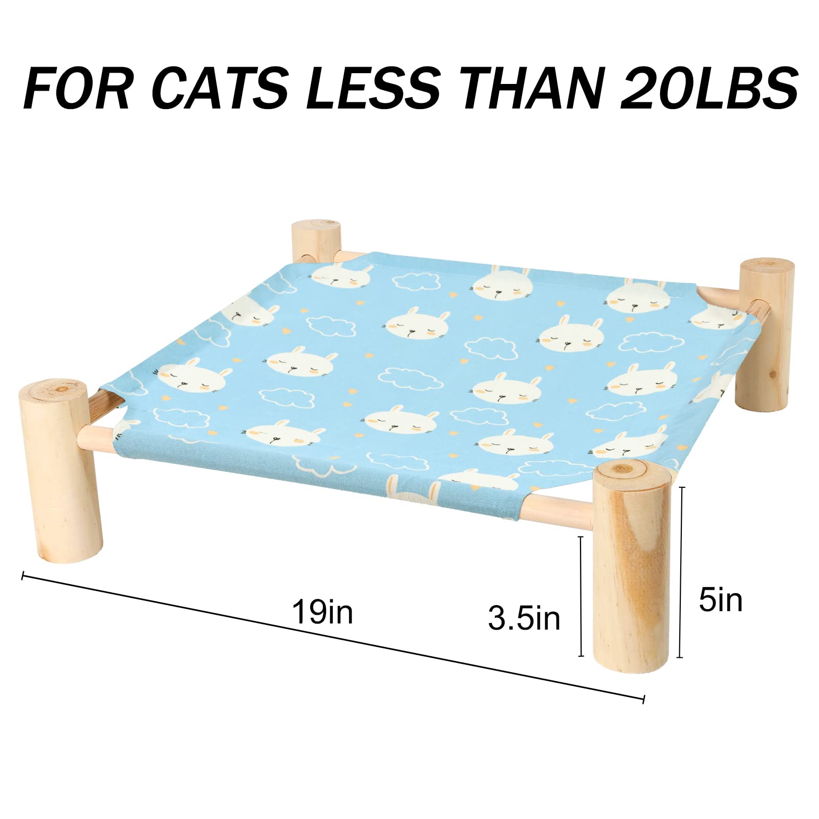 Patas Lague Hammock Bed, Small Dog/Cat Bed, Wooden Frame, Linen, Cooling, 19x19x5 inches, 20 lbs Weight Capacity