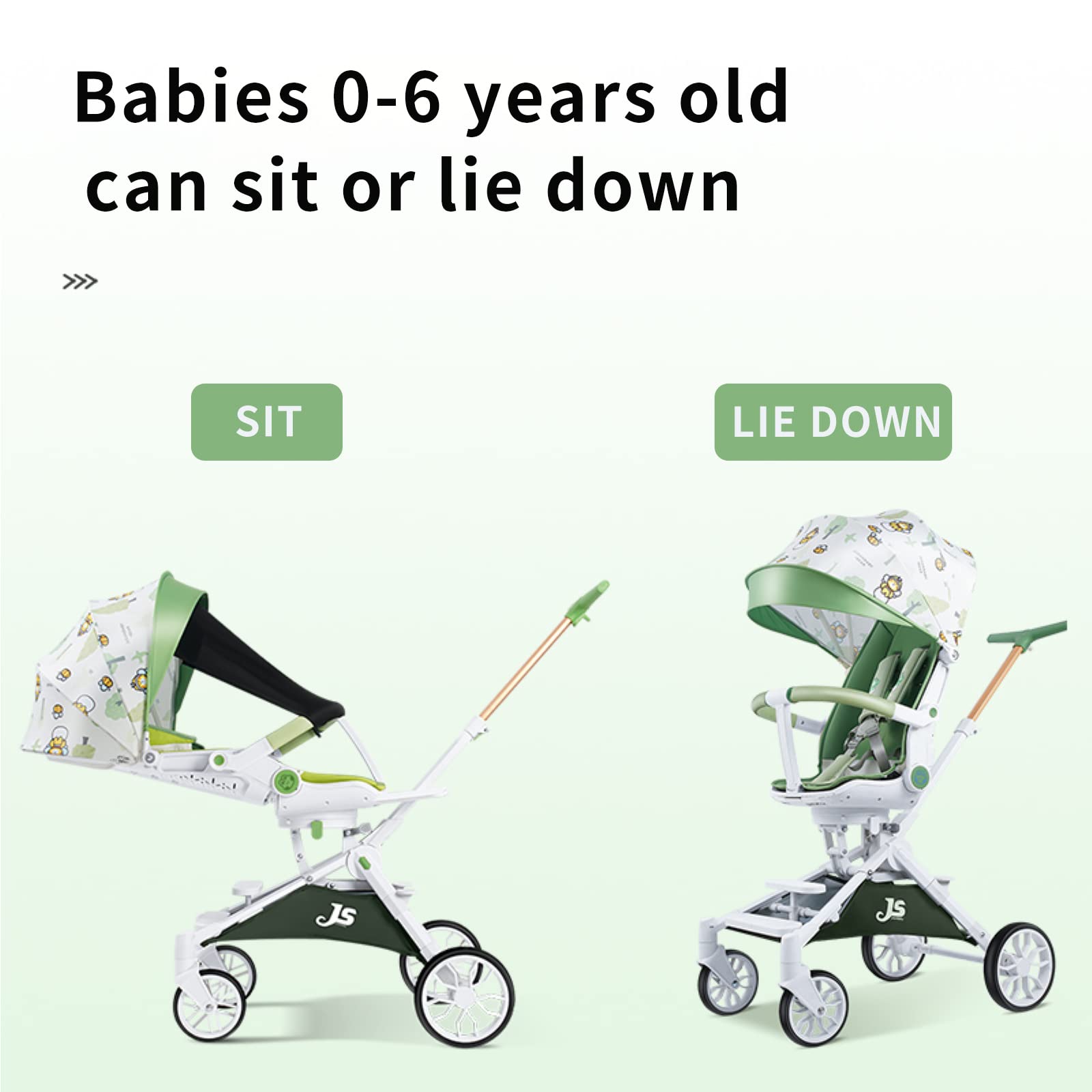Lightweight Travel Stroller - Compact Travel Stroller for Airplane, One Hand Easy Fold, Adjustable Handles and Backrest/Footrest, Colour (Green)