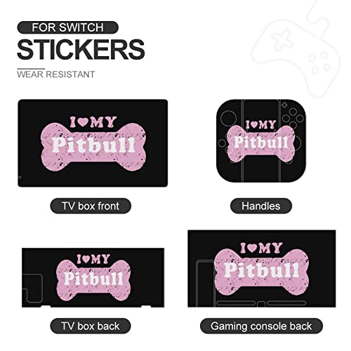 I Love My Pitbull Dog Cute Skin Decal Stickers Compatible with Switch Protective Faceplate Full Set Console