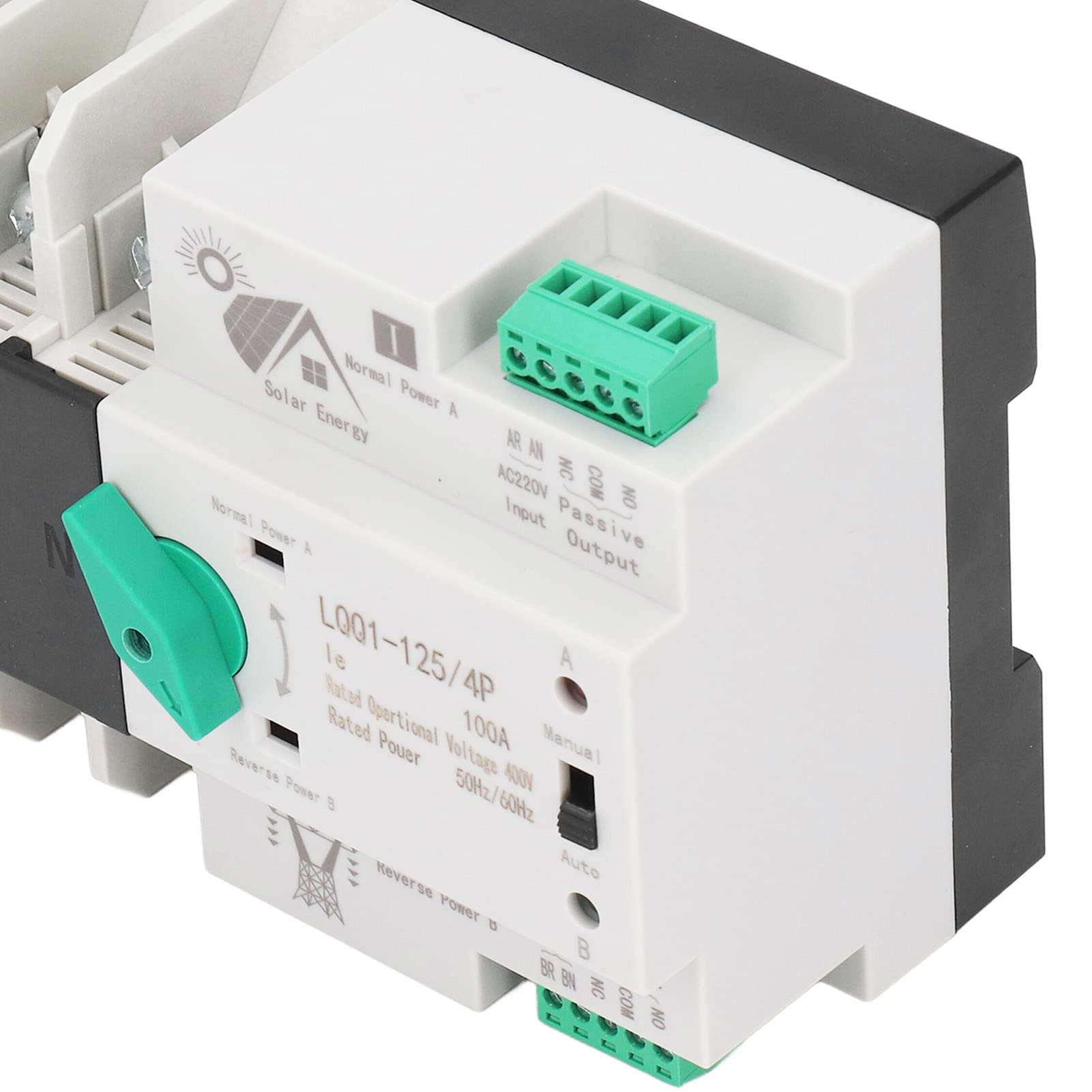 Dual Power Automatic Transfer Switch AC 400V 4P 100A ATS PC Automatic Changeover Toggle Switch for Municipal Electricity, UPS, Inverter, Solar