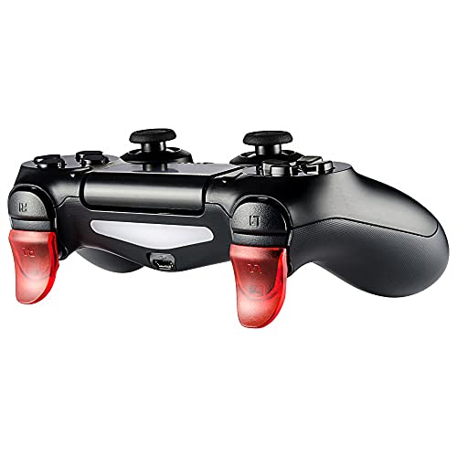 eXtremeRate Clear Red 2 Pairs L2 R2 Buttons Extention Trigger for PS4 Controller, Game Improvement Adjusters Extenders for PS4 Controller JDM-030
