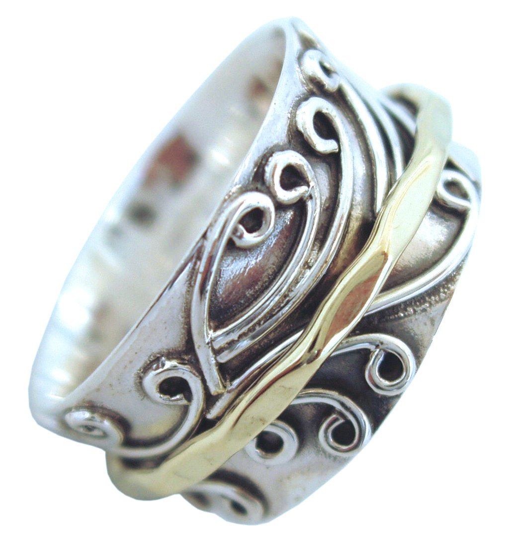 ENERGY STONE 925 Sterling Silver Radha Meditation Spinner Ring (US05) (8.5)